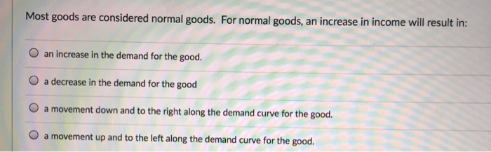 Solved Most goods are considered normal goods. For normal | Chegg.com