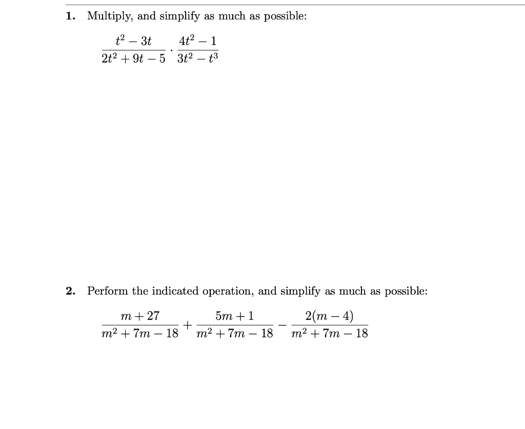 Solved 1. Multiply, and simplify as much as possible: +2 – | Chegg.com