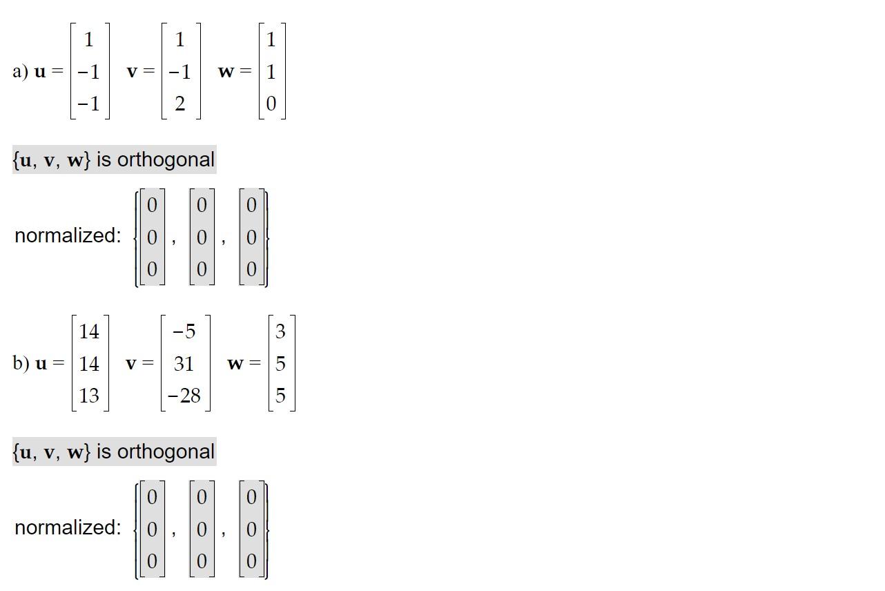 Solved For Each Of The Following Sets Of Vectors Determine