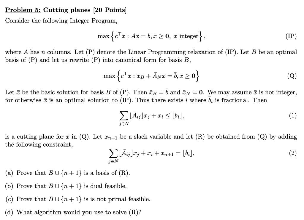 Problem 5: Cutting planes (20 Points] Consider the | Chegg.com