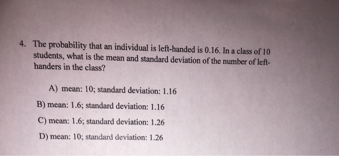 Solved The probability that an individual is left-handed is | Chegg.com