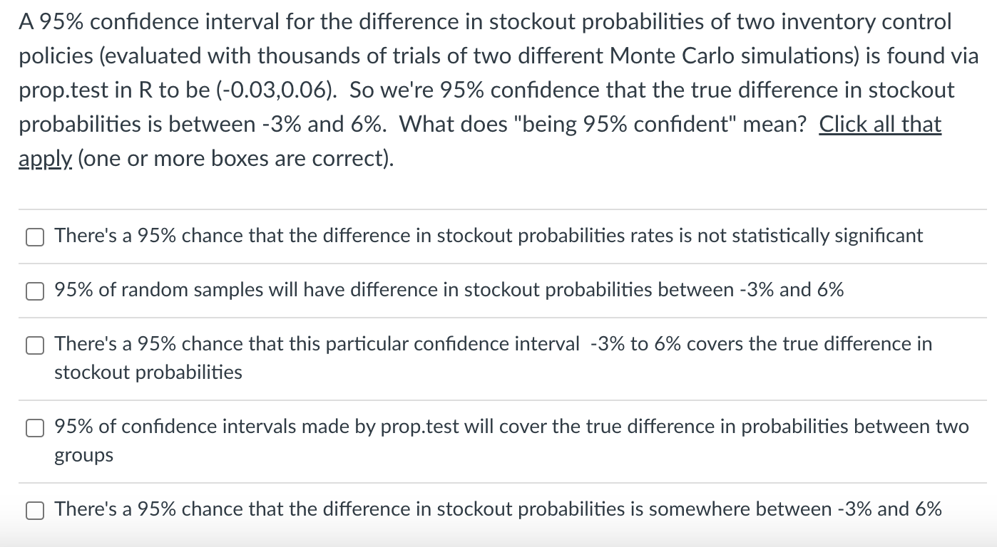 Solved A 95\% confidence interval for the difference in | Chegg.com