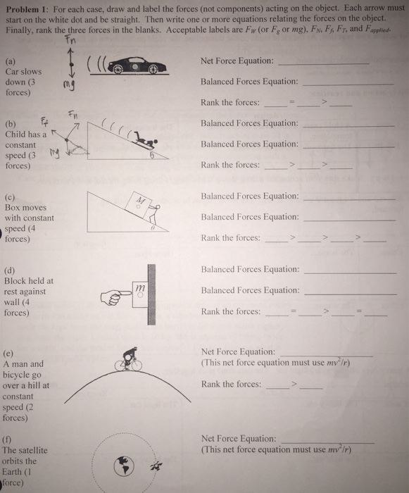 Solved For each case, draw and label the forces (not | Chegg.com
