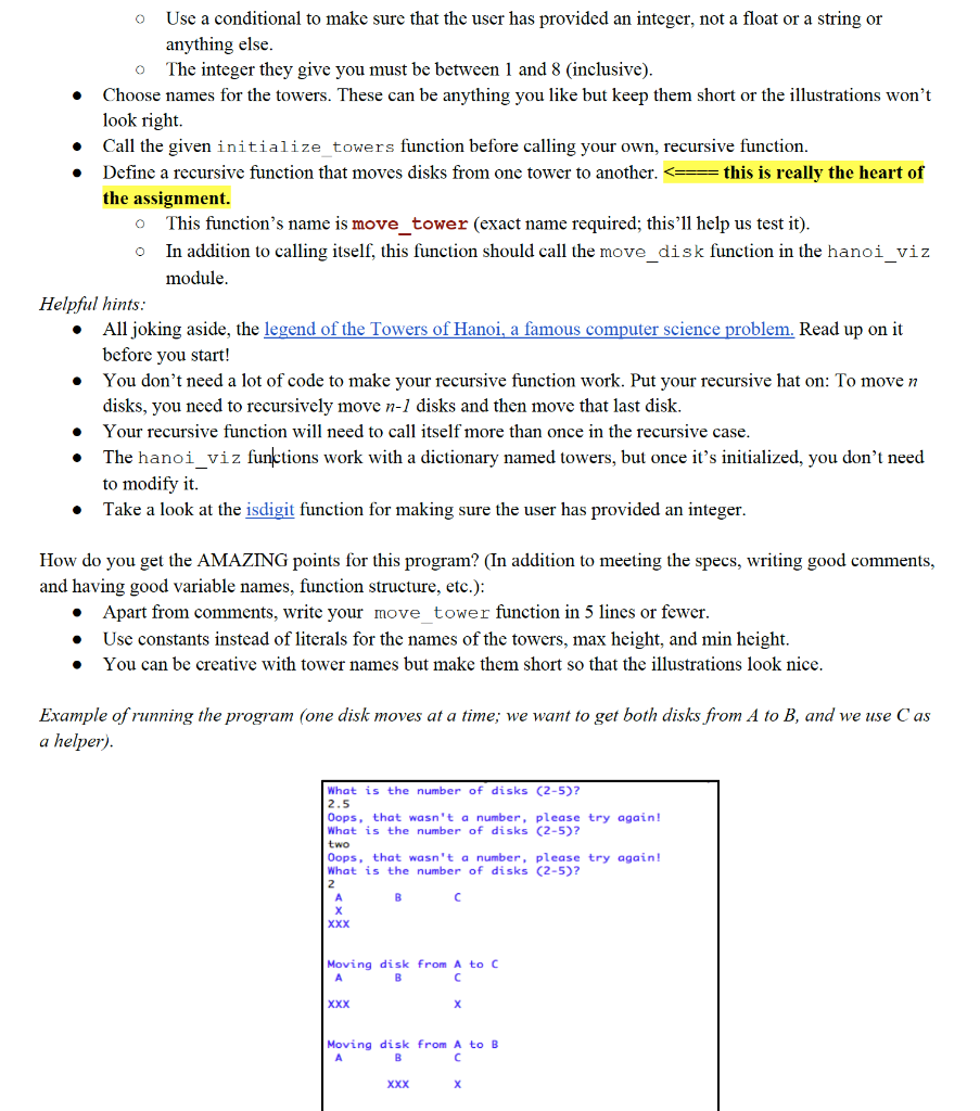 Solved Programming #1 • Filename: hanoi.py • Starter code | Chegg.com