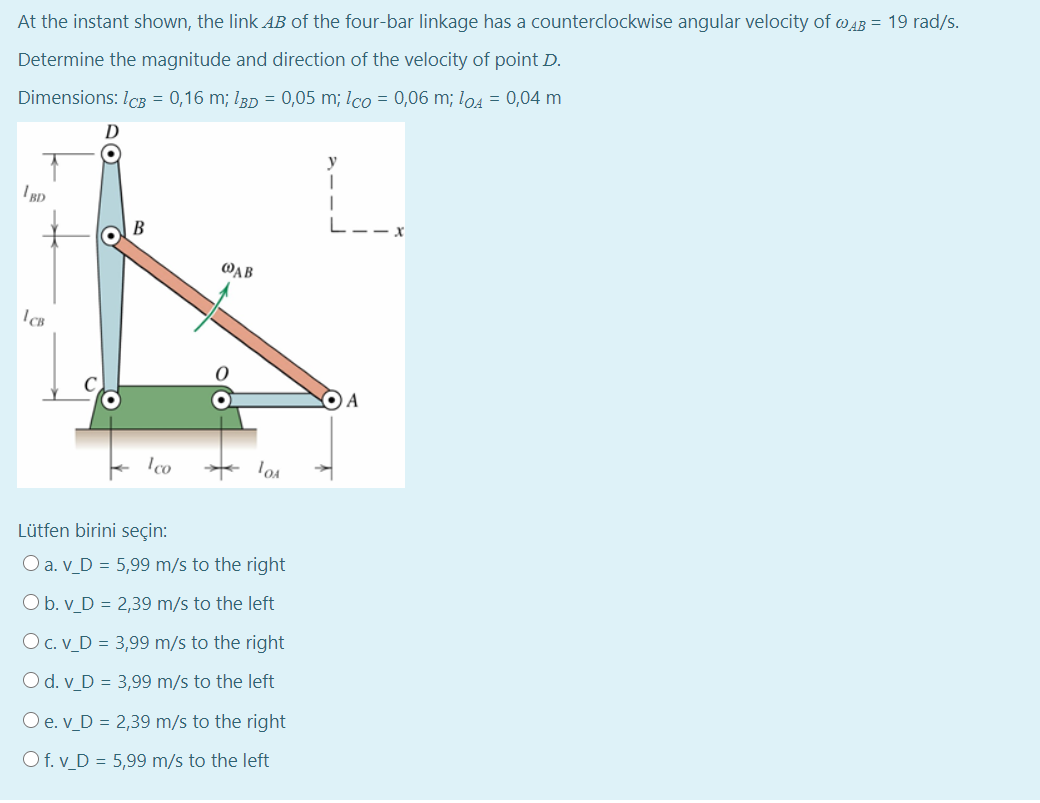 Solved At the instant shown, the link AB of the four-bar | Chegg.com