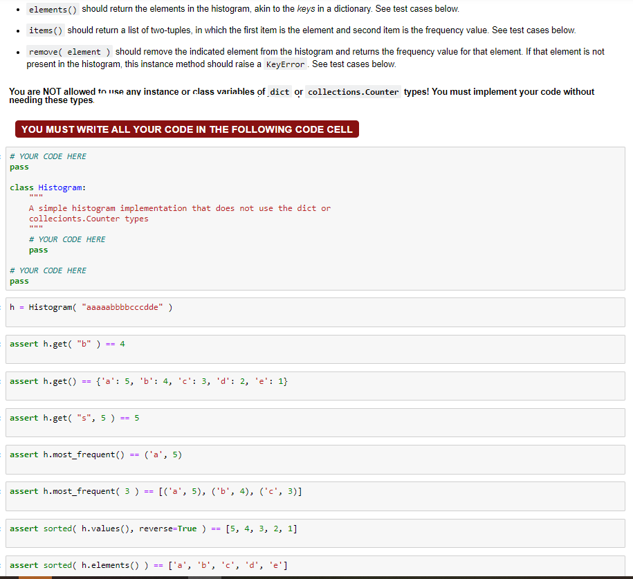 Solved Write a Python class named Histogram that keeps track | Chegg.com