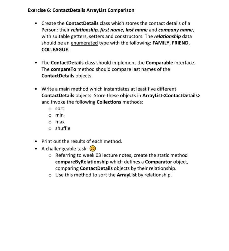 Exercise 6 Contact Details Arraylist Comparison • 5569