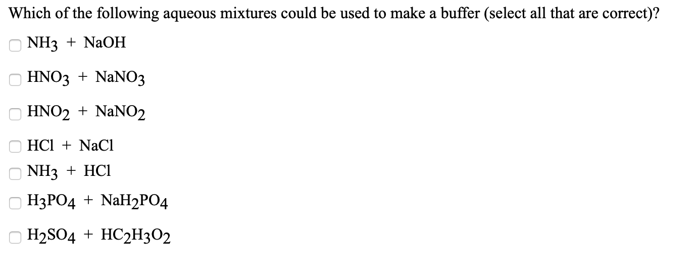 Solved Which of the following aqueous mixtures could be used | Chegg.com