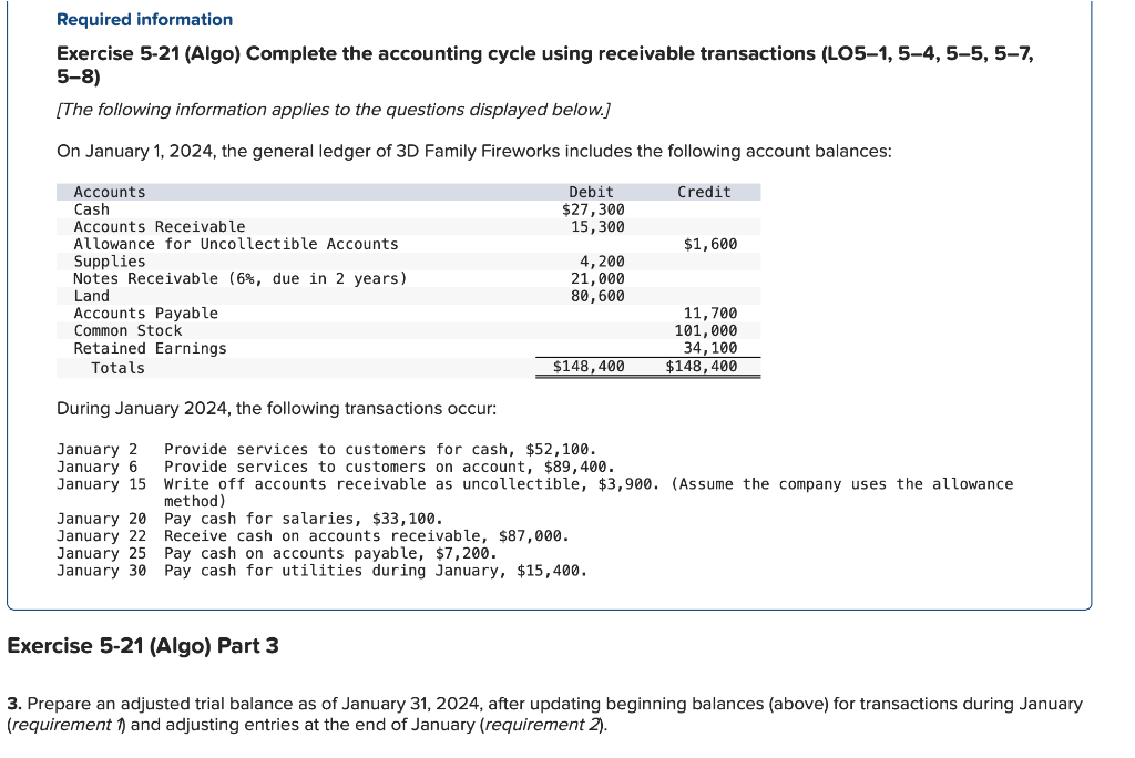 Solved Required information Exercise 5-21 (Algo) Complete | Chegg.com
