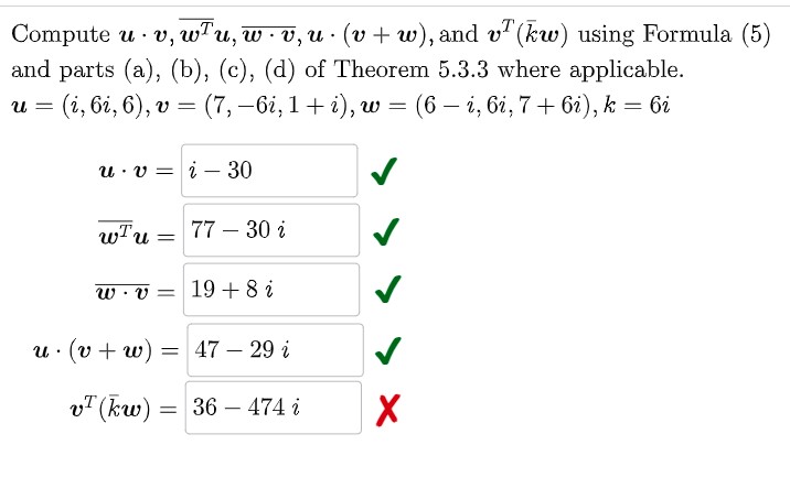 Solved Compute u*v,bar (wT)u,bar (w*v),u*(v+w), ﻿and | Chegg.com
