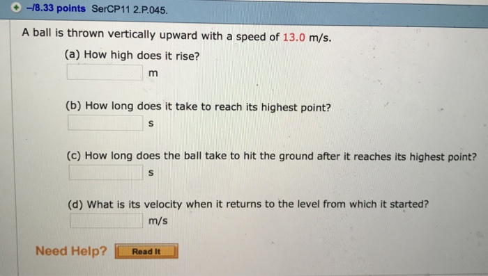 Solved A ball is thrown vertically upward with a speed of | Chegg.com