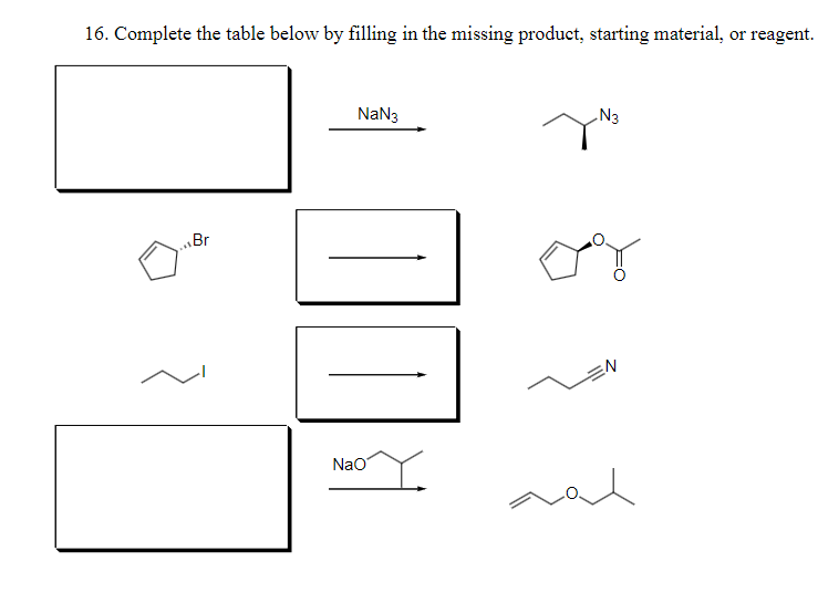 Solved 16. Complete the table below by filling in the | Chegg.com