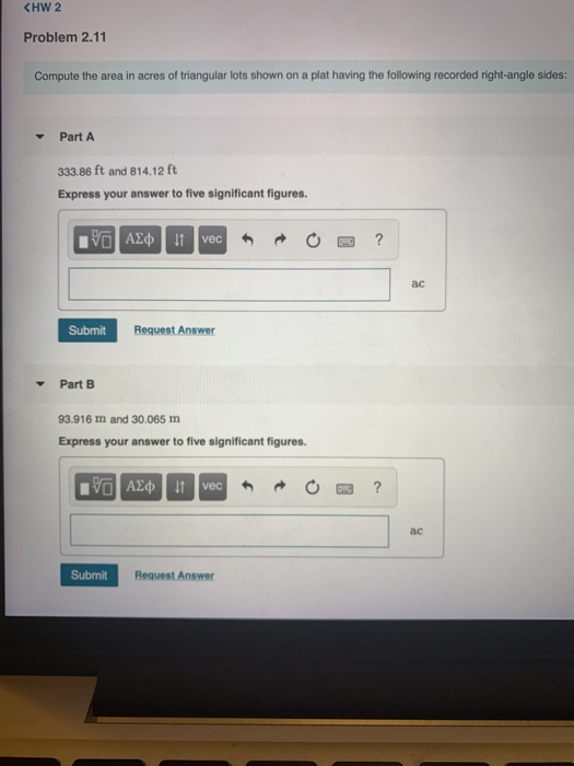 Solved KHW 2 Problem 2.11 Compute the area in acres of | Chegg.com