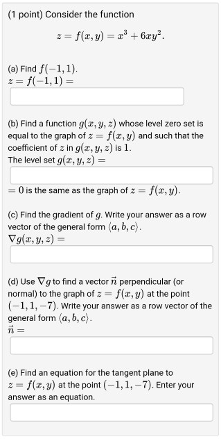 Solved (1 point) Consider the function (a) Find f(-1,1) | Chegg.com