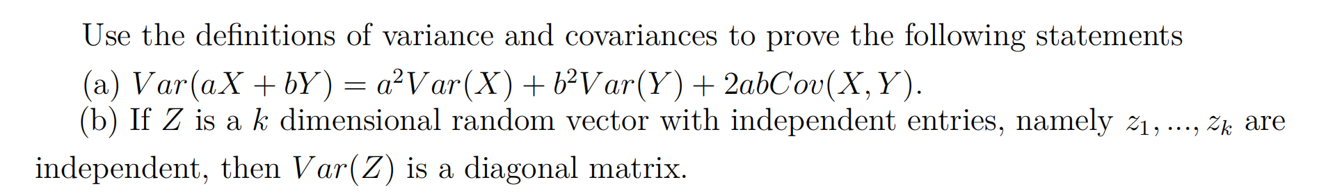 Solved Use the definitions of variance and covariances to | Chegg.com