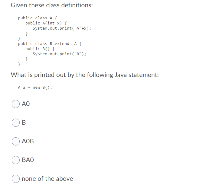 Solved Given These Class Definitions Public Class A Public 