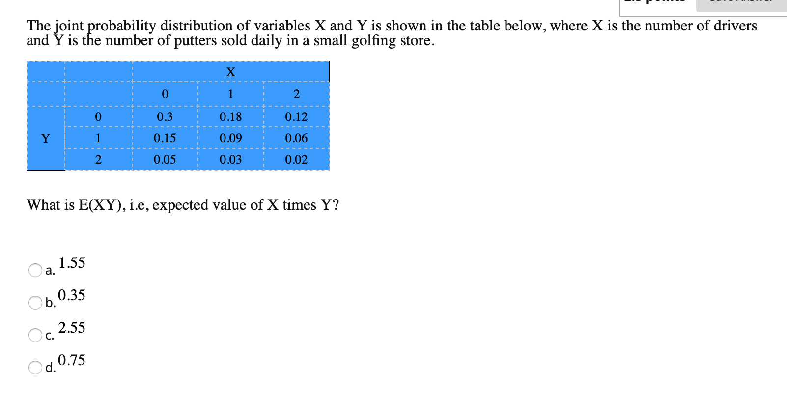 Solved The joint probability distribution of variables X and | Chegg.com