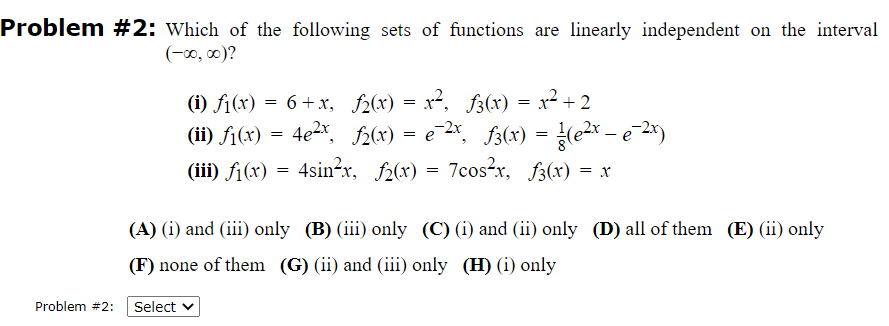 Solved Problem #2: Which of the following sets of functions | Chegg.com