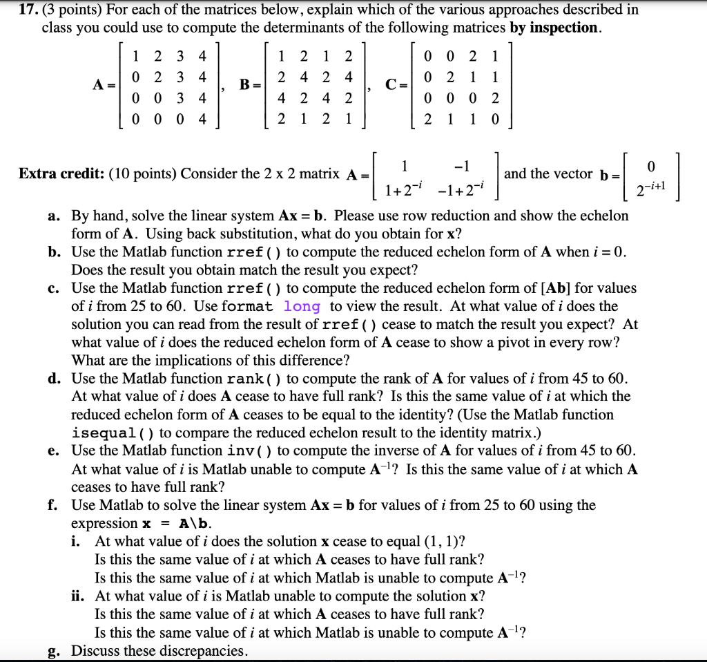 Solved 17. (3 points) For each of the matrices below, | Chegg.com