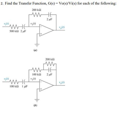 Solved 2. Find the Transfer Function, G(s)=Vo(s)/Vi(s) for | Chegg.com
