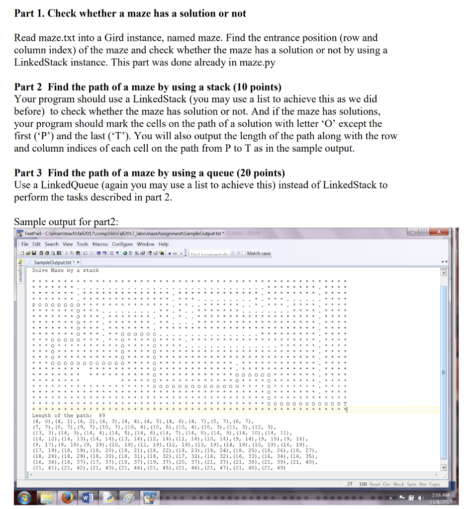 Part 1. Check whether a maze has a solution or not | Chegg.com
