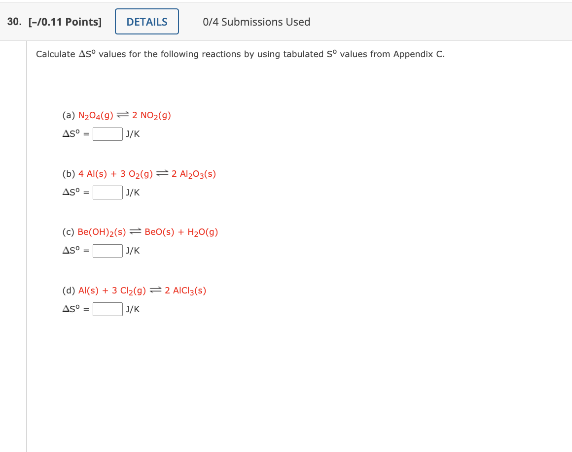 Solved Calculate ΔS∘ values for the following reactions by | Chegg.com