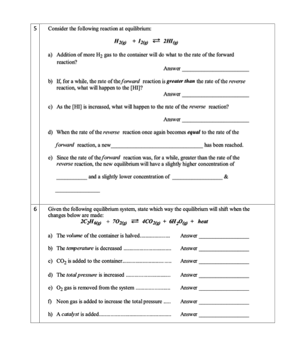Solved WORKSHEET Le Chatelier's principle Please provide | Chegg.com