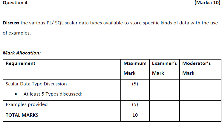 Solved Question 4 (Marks: 10) Discuss the various PL/SQL | Chegg.com