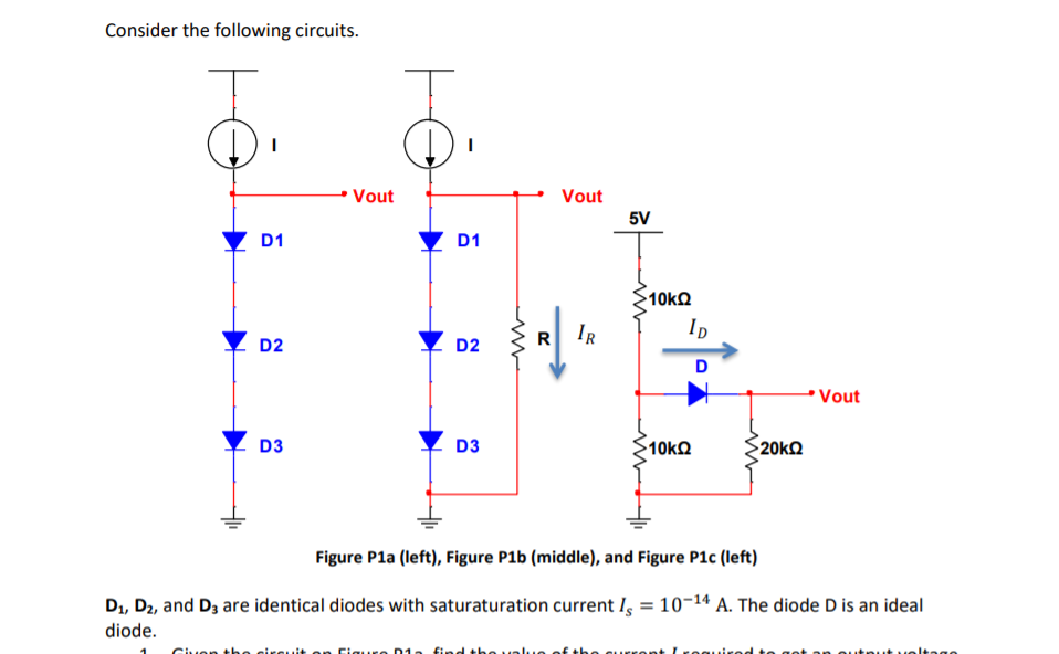 Solved Consider the following circuits Vout Vout 5V D1 D1 ID | Chegg.com