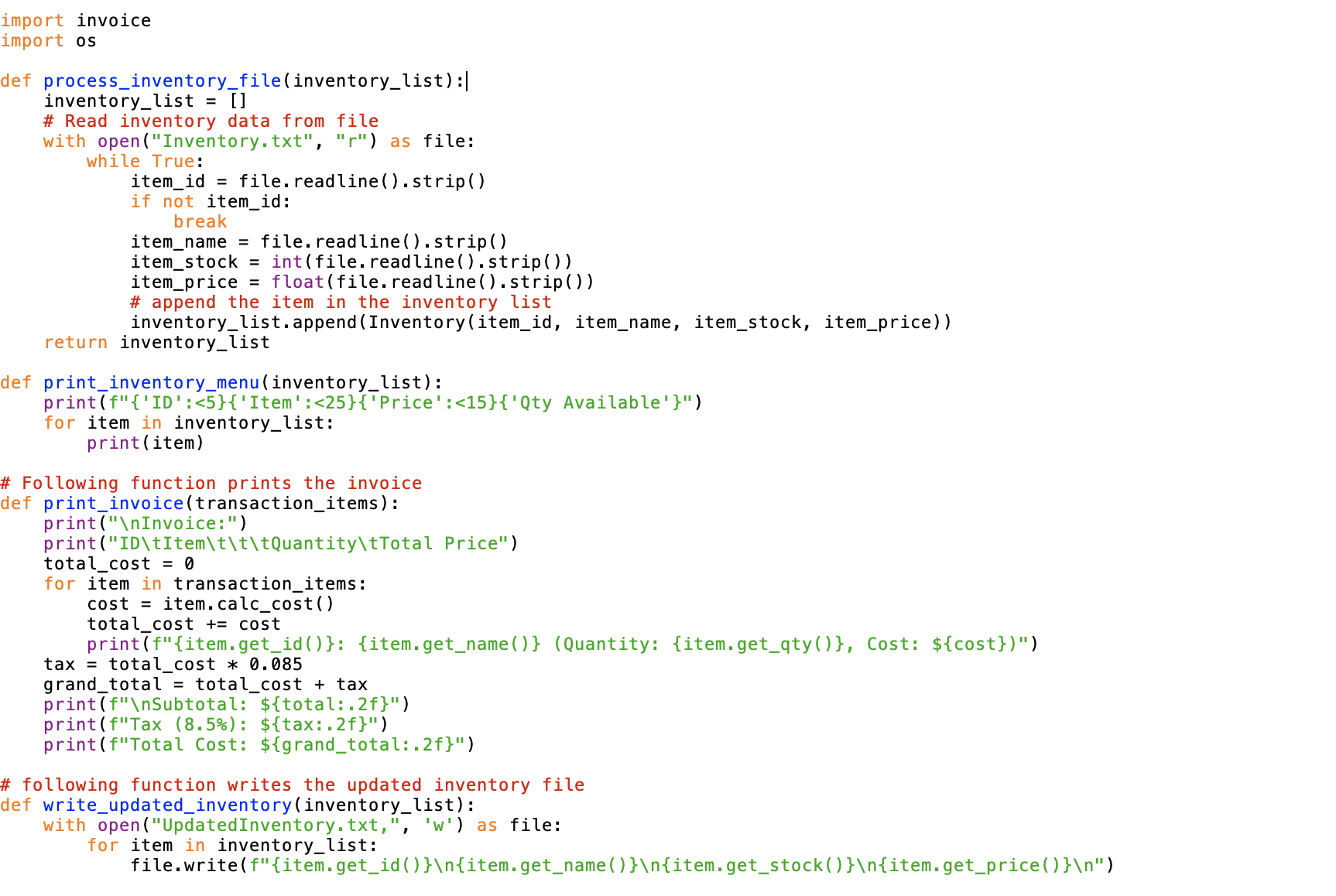 I have two files. one with the classes inventory and | Chegg.com