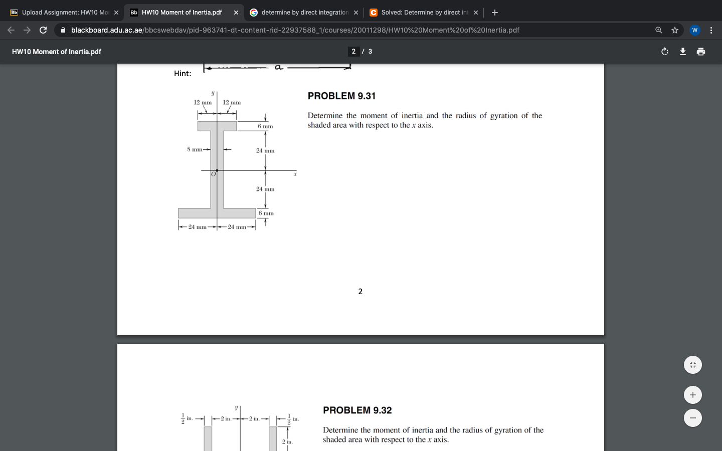 Solved Bb Upload Assignment: HW10 Mox Bb HW10 Moment of | Chegg.com
