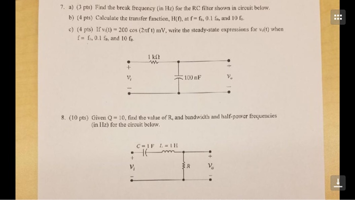 Solved Find the break frequency (in Hz) for the RC filter | Chegg.com