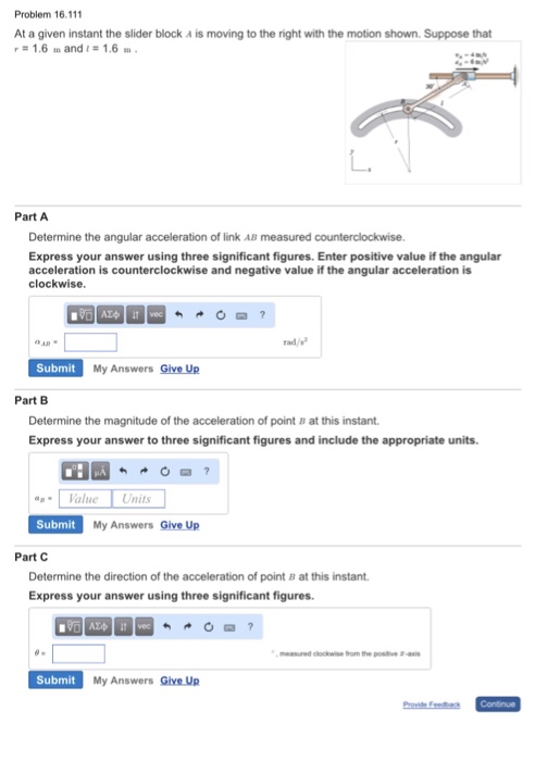Solved At a given instant the slider block A is moving to | Chegg.com