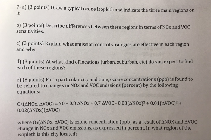 7-a) (3 points) Draw a typical ozone isopleth and | Chegg.com