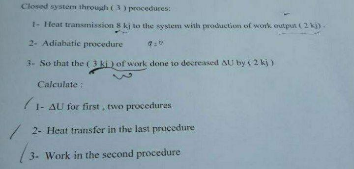 Solved Closed system through (3) procedures: 1 - Heat | Chegg.com