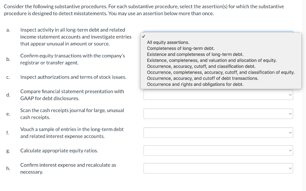 Solved Consider the following substantive procedures. For | Chegg.com