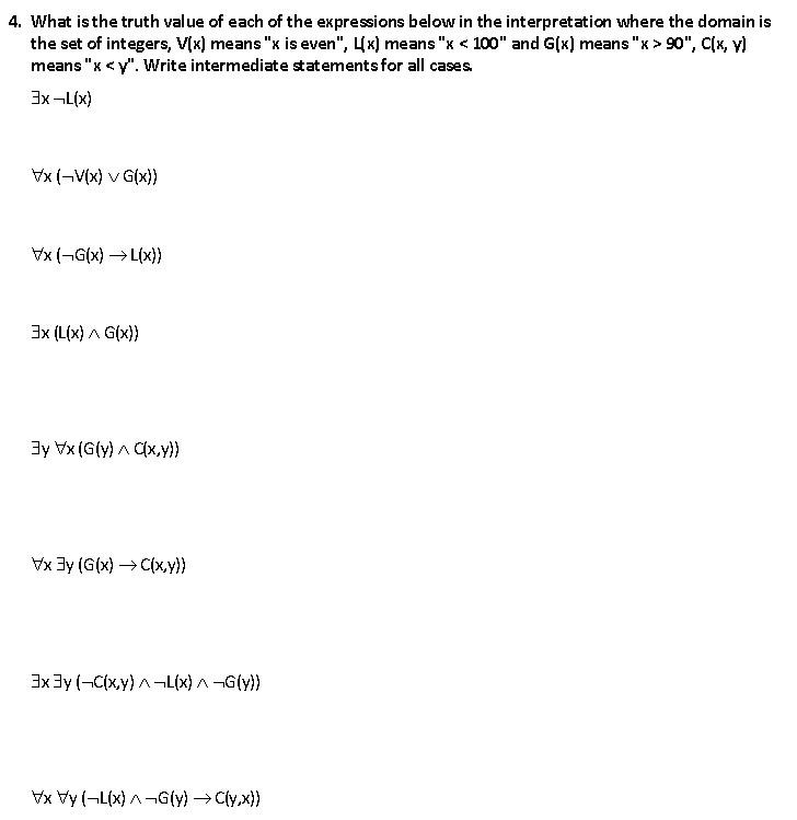 Solved 4. What is the truth value of each of the expressions | Chegg.com