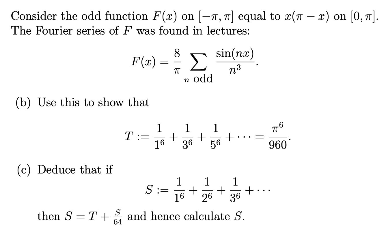 Solved (a) Suppose that F(x) is an odd function on [−π,π]. | Chegg.com