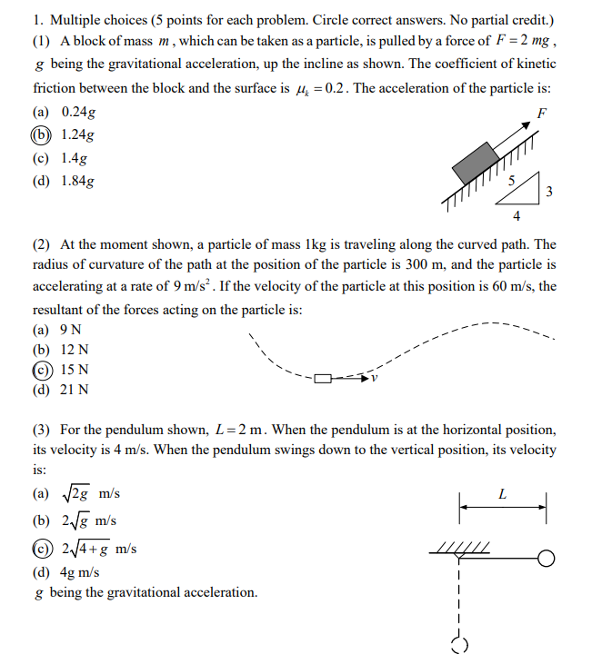 Solved 1. Multiple choices (5 points for each problem. | Chegg.com