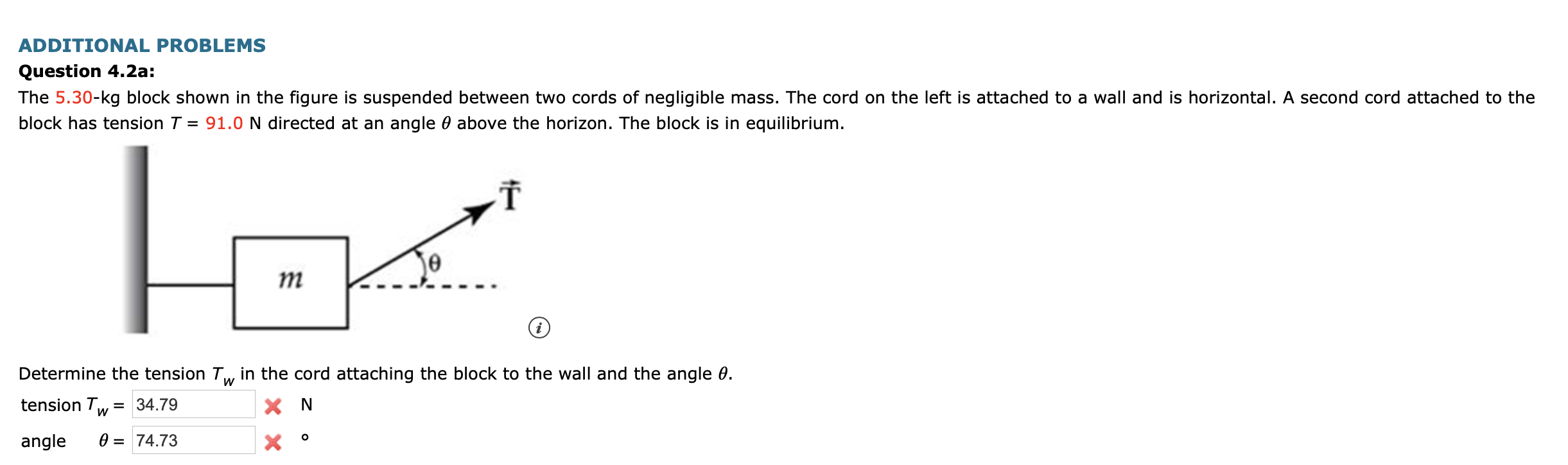 Solved ADDITIONAL PROBLEMS Question 4.2a: The 5.30-kg block | Chegg.com