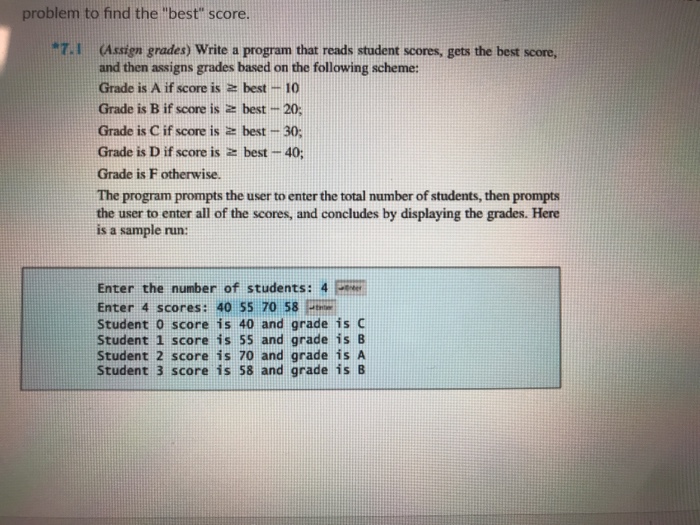 Solved problem to find the "best score. "7.1 (Assign grades) | Chegg.com