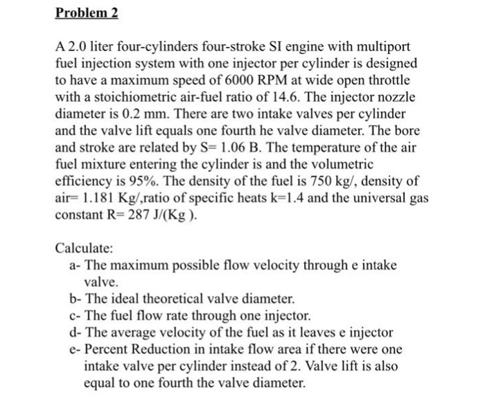 Solved A 2.0 liter four-cylinders four-stroke SI engine with | Chegg.com