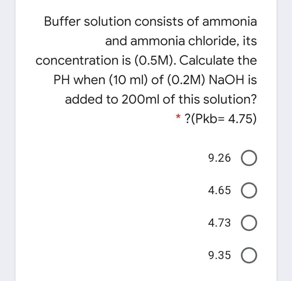 Solved Buffer solution consists of ammonia and ammonia | Chegg.com