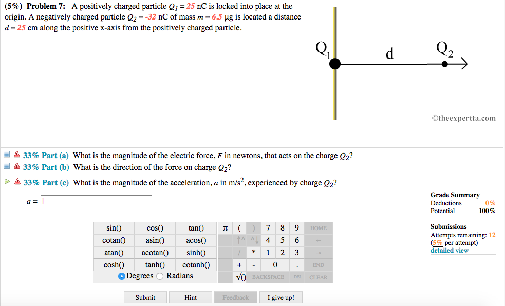 Solved (596) Problem 7: A positively charged particle Q1-25 | Chegg.com