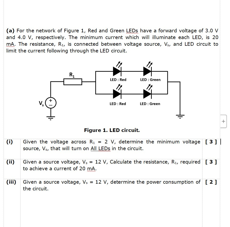 Solved (a) For the network of Figure 1, Red and Green LEDs | Chegg.com