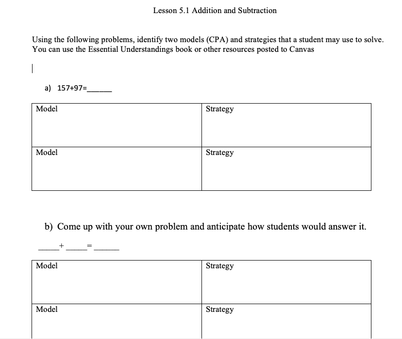 Solved Lesson 5.1 Addition and Subtraction Using the | Chegg.com