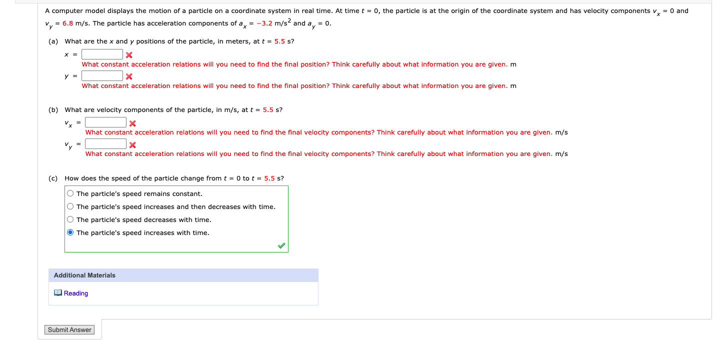 Solved A computer model displays the motion of a particle on | Chegg.com
