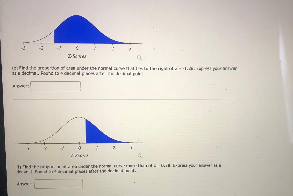 Solved (e) Find the proportion of area under the normal | Chegg.com