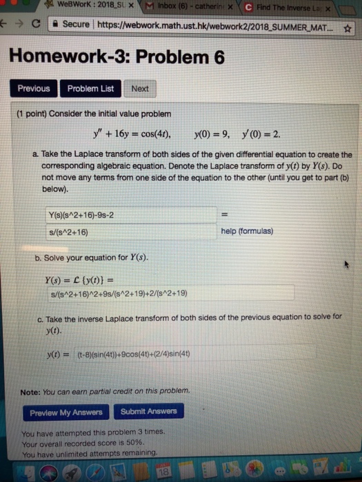 Solved WeBWorK : 2018,SI × Inbox (6)-Catherin ×? Find The | Chegg.com Solved WeBWorK : 2018,SI × Inbox (6)-Catherin ×? Find The | Chegg.com