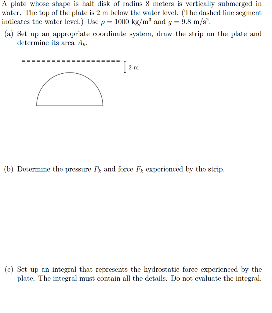 Solved A plate whose shape is half disk of radius 8 meters | Chegg.com